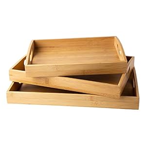 Bamboo Serving Trays with Handle - Set of 3 Wooden Trays That Nest ...