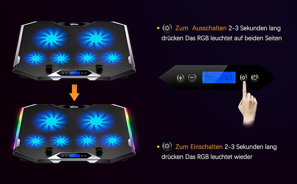 TopMate C11 Laptop Cooler RGB Gaming Cooling Pad for 15.6-17.3 Inch Laptop, Laptop Fan Cooling ...