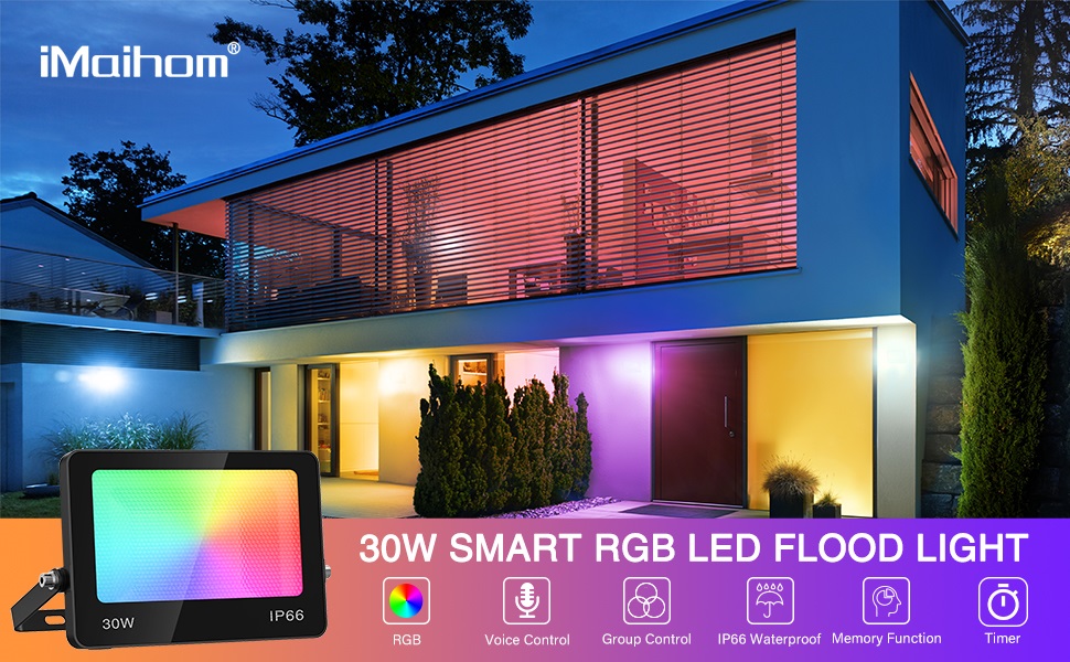 iMaihom Smart RGB Flood Light, 30W App Control Color Changing ...