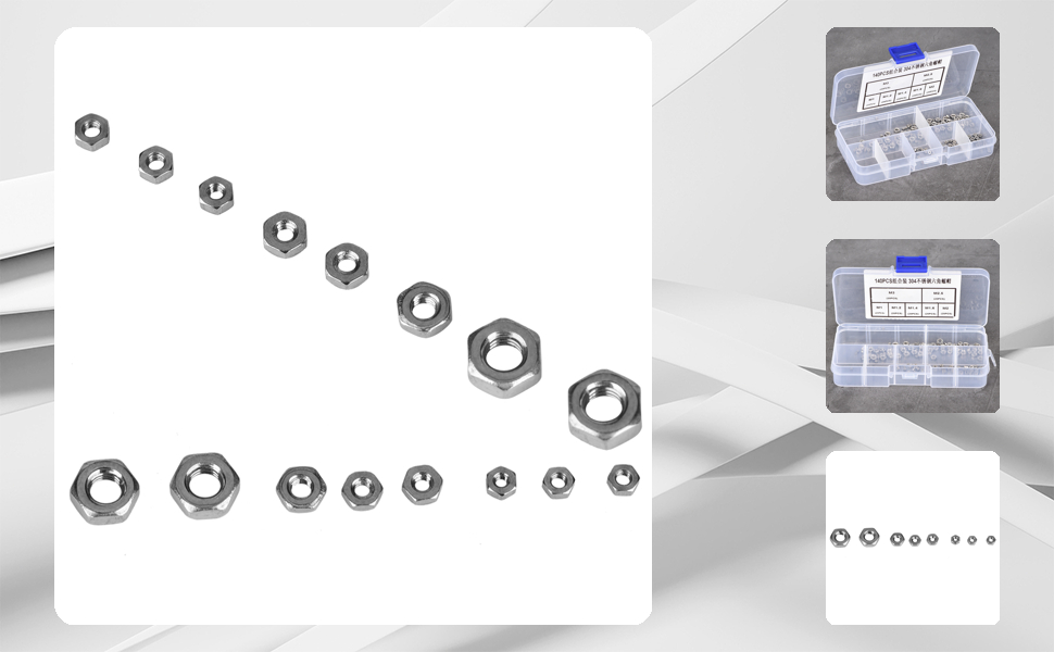 Lot de 140 écrous hexagonaux M1/M1,2/M1,4/M1,6/M2/M2,5/M3 M1,4 Écrou Filetage d'écrou en acier ...