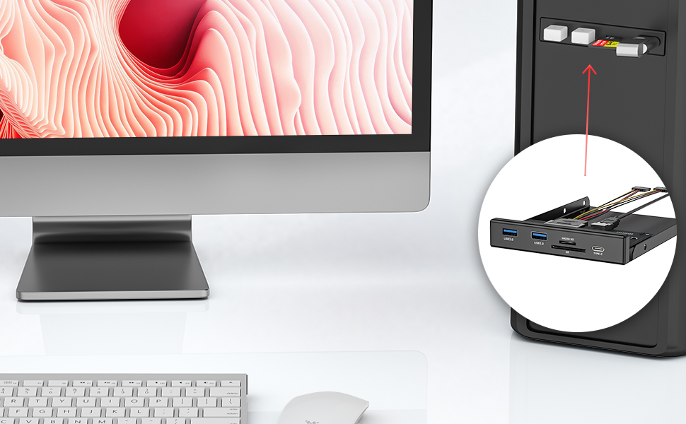 USB 3.0 Front Panel 3.25”, BYEASY SuperSpeed 5 Ports Frontpanel for 3.5 Inch Bay with 2 USB 3.0 ...