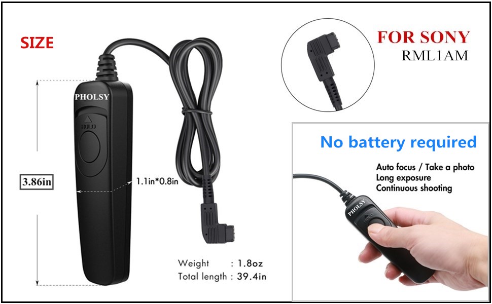 PHOLSY S6 Shutter Camera Remote Control Cable Remote Release Commander for Sony a77M2, a99M2 ...