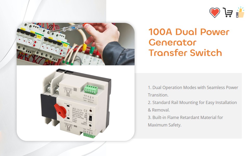 Automatic Transfer Switch, AC110V 100A Dual Power Generator Transfer Switch with 35mm Rail ...