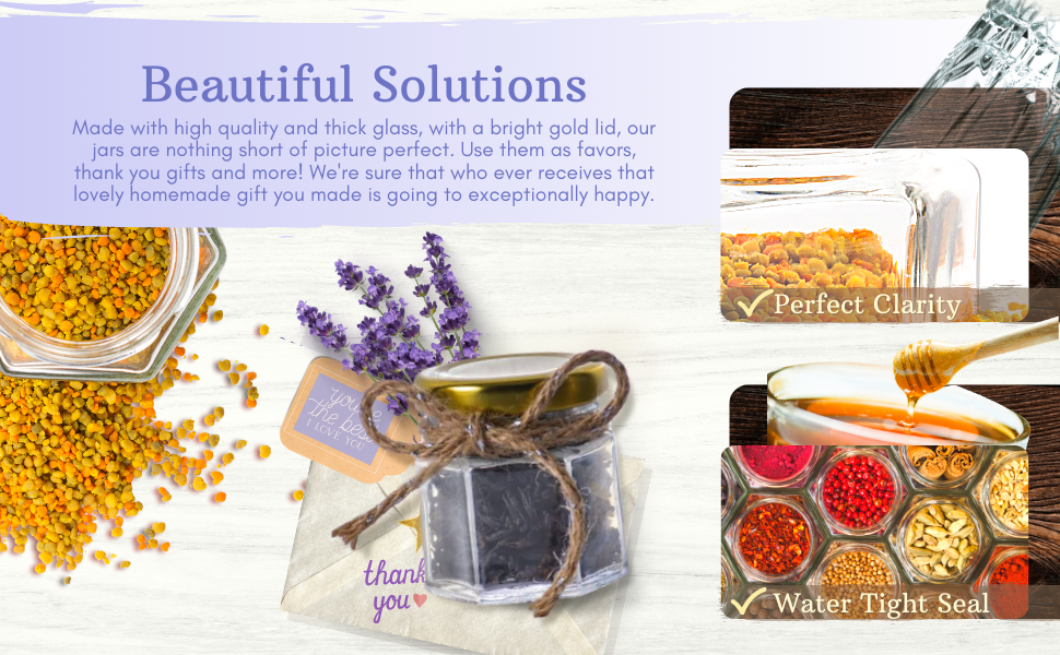 Amazon.com: GoJars Hexagon Glass Jars 3oz Premium Food-grade. Mini Jars With Lids For Gifts ...