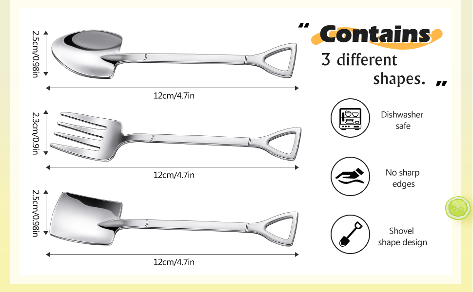 Amazon.com | 9 Pcs Silver Mini Shovel Spoons and Fork Set for Desserts Include 3 Shovel Shape 3 ...
