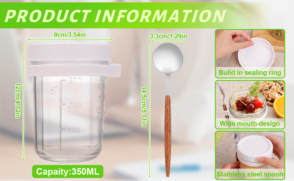 Opopark 4 Pack 12oz Overnight Oats Jars,350ml Overnight Oats Container with Lids and Spoons ...