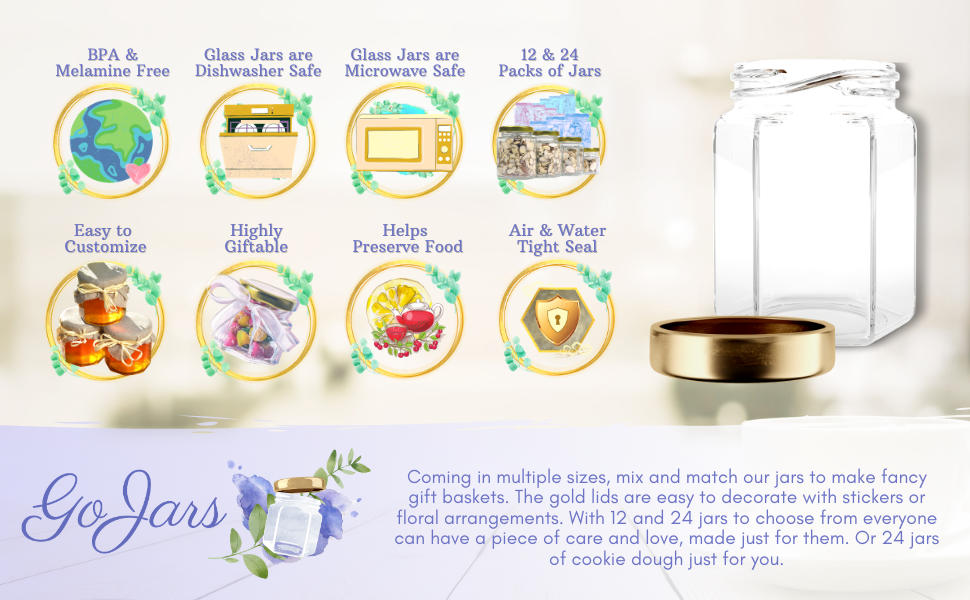 Amazon.com: GoJars Hexagon Glass Jars 4oz Premium Food-grade. Mini Jars With Lids For Gifts ...