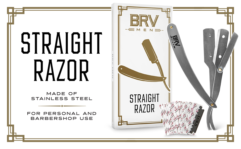 Amazon.com: BRV MEN Professional Straight Edge Barber Razor w/ 100 ...