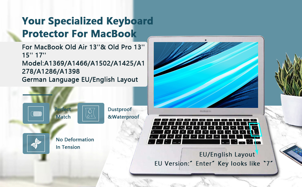 MMDW EU/UK German Language Keyboard Cover for Macbook Pro 13 Inch,15 ...