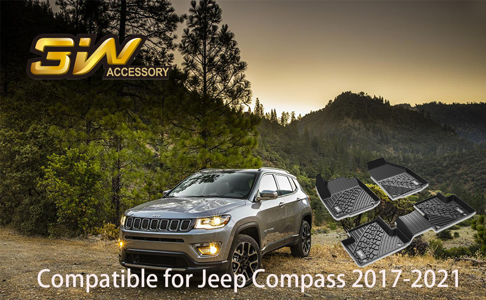 Amazon.com: 3W Floor Mats Compatible for Jeep Compass 2017-2021 TPE All Weather Custom Fit Floor ...
