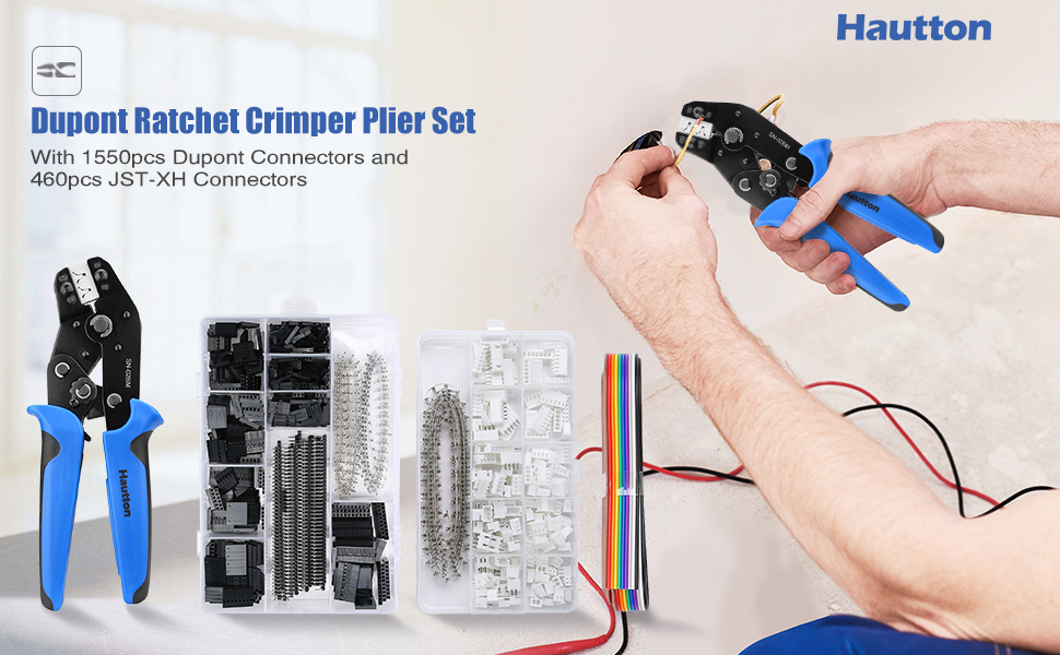 Hautton Dupont Ratchet Crimping Tool Kit, SN-02BM Crimping D-USB Terminal Dupont Ratcheting ...