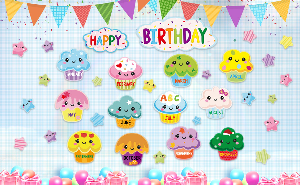 Amazon.com: Fancy Land Happy Birthday Bulletin Board Set Sweet Bright ...