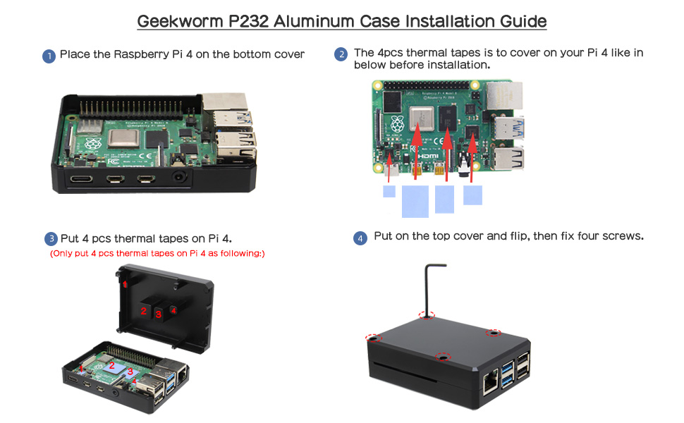 Geekworm Raspberry Pi 4 Case - Aluminum Metal Case with Heatsink Pillar ...