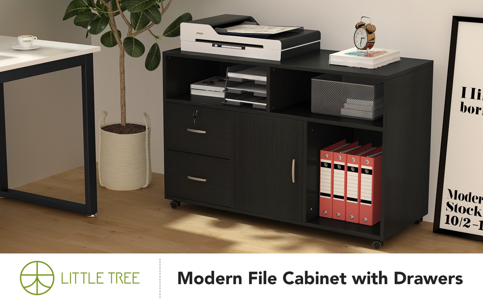 Amazon.com: Tribesigns Wood File Cabinet, 2 Drawer Storage Printer Stand, Mobile Lateral Filing ...