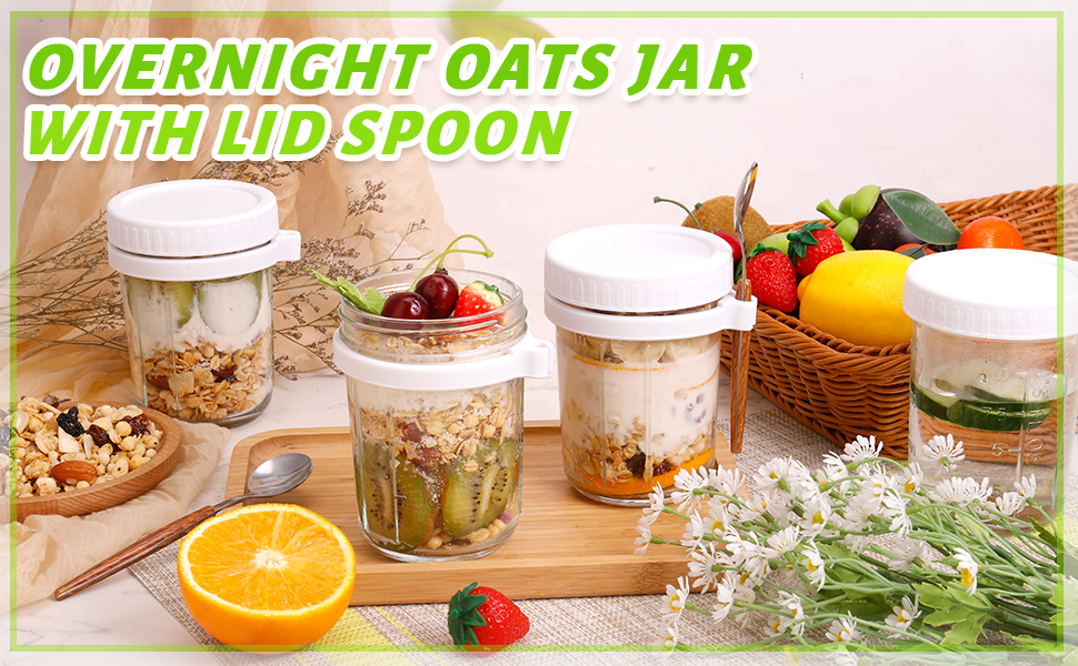Opopark 4 Pack 12oz Overnight Oats Jars,350ml Overnight Oats Container with Lids and Spoons ...