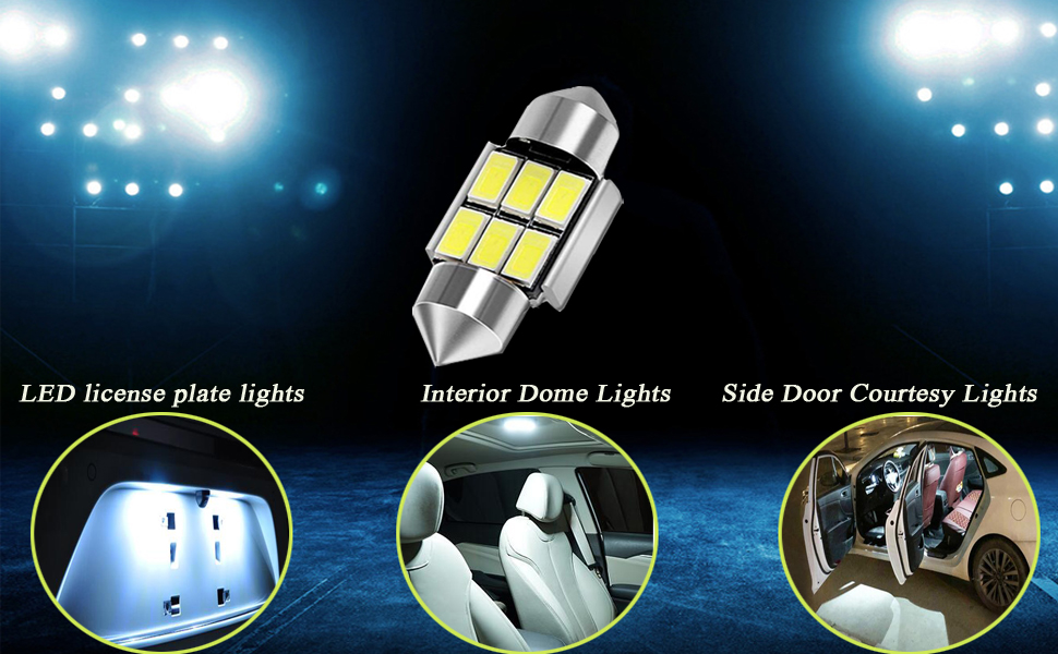 Amazon.com: TORIBIO 31mm 6000K Pure White Bright Interior Car Lights Error Free CANBUS 3175 ...