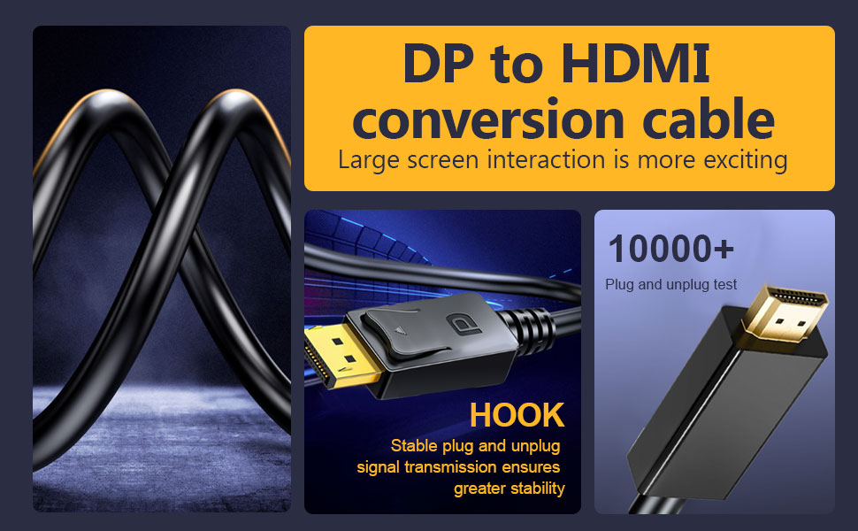 1 PCS 4K DisplayPort to HDMI 1.8M Cable,DisplayPort to HDMI Uni-Direction Cable Gold-Plated Cord ...