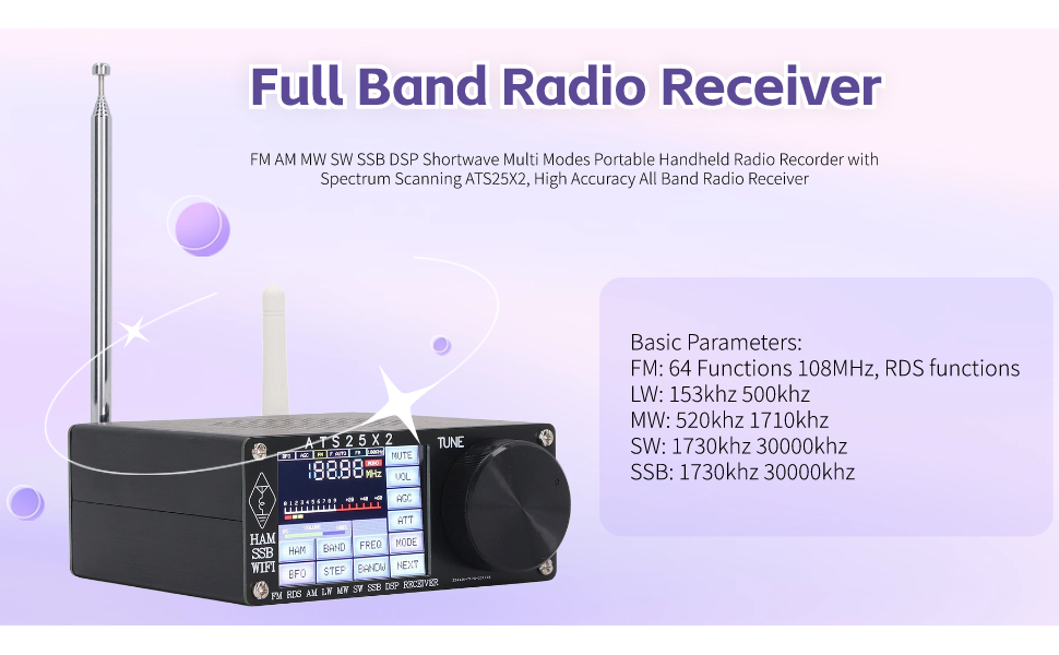 ATS25X2 Full Band Radio Receiver, FM AM (MW SW) LW SSB (LSB USB) DSP All Band Portable Shortwave ...