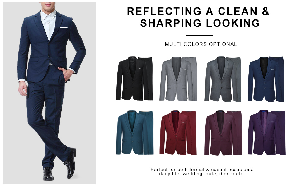 Men's 2-Piece Suits Slim Fit 2 Button Dress Suit Jacket Blazer & Pants ...