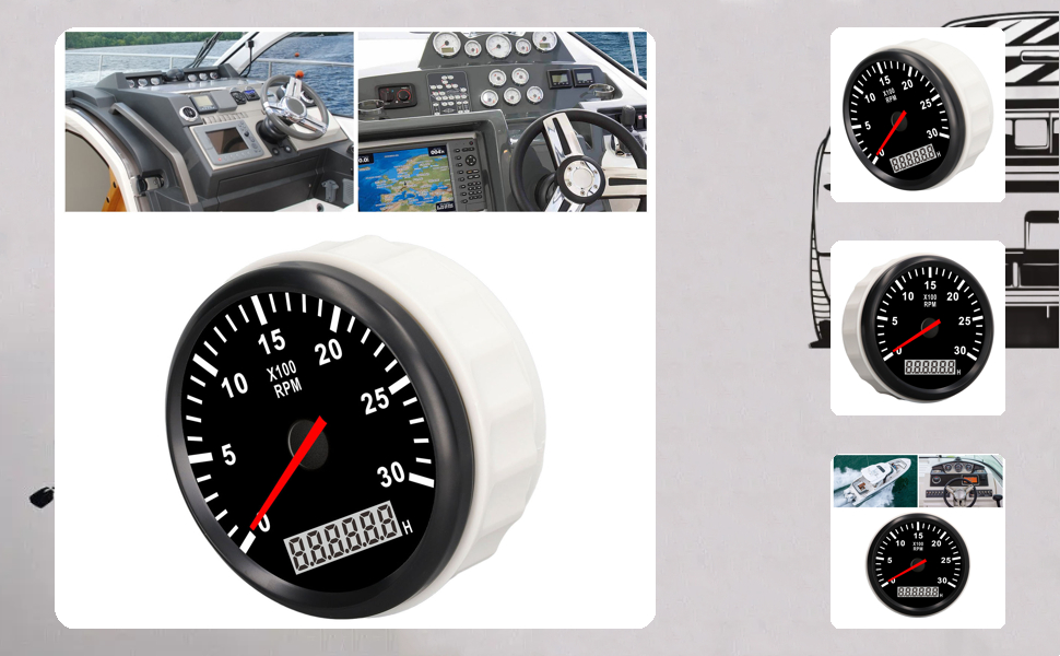 Tacómetro de 85mm/3,35 Pulgadas, KIMISS 3000RPM, Tacómetro de Barco IP67, Tacómetro Resistente ...