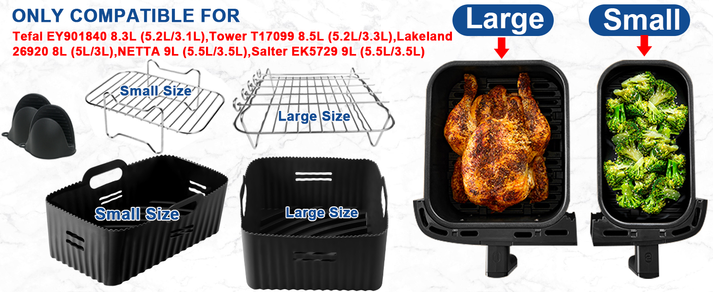 moleath Air Fryer Accessories Compatible for Lakeland 5L/3L, Tower T17099 5.2L/3.3L, Salter 5.5L ...