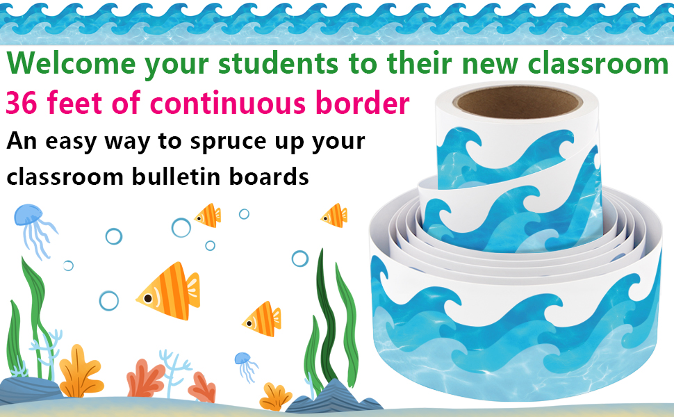 Amazon.com: Ceiba Tree Ocean Waves Bulletin Board Border Blue Turquoise ...