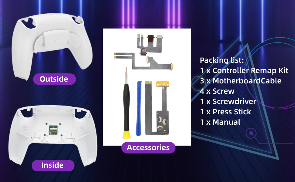 Controller Remap Kit with Dual Back Button Shell, Programmable Burst Mapping Function, for BDM ...