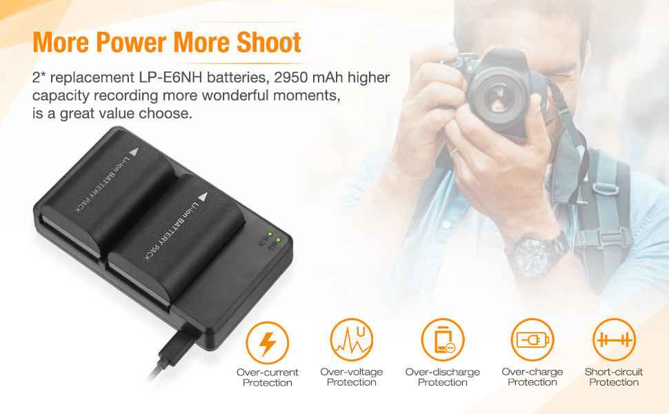 Amazon.com: LP-E6NH High Capacity Batteries Pack (2950mAh) and Dual Battery Charger for LP-E6NH ...