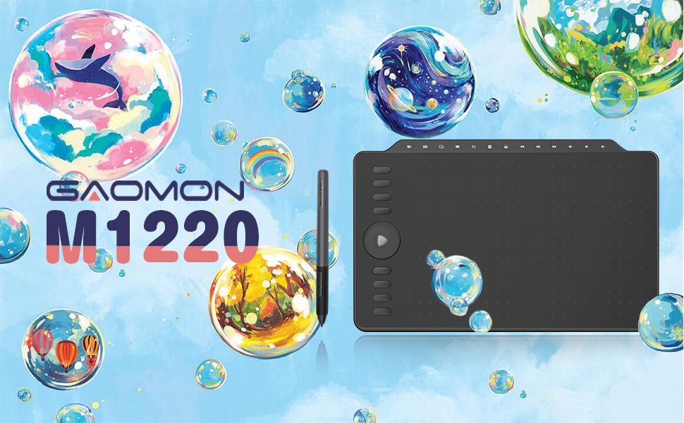 Amazon | GAOMON M1220 10 x 6インチ Dail機能対応 及び傾き検知可能ペンタブレット 8192筆圧充電不要ペン8ショートカットキーと 13マルチメディアキー付き ...