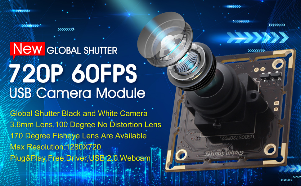Amazon.com: IEights Global Shutter USB Camera Module 720P 60FPS Wide Angle 1MP UVC USB2.0 PC ...
