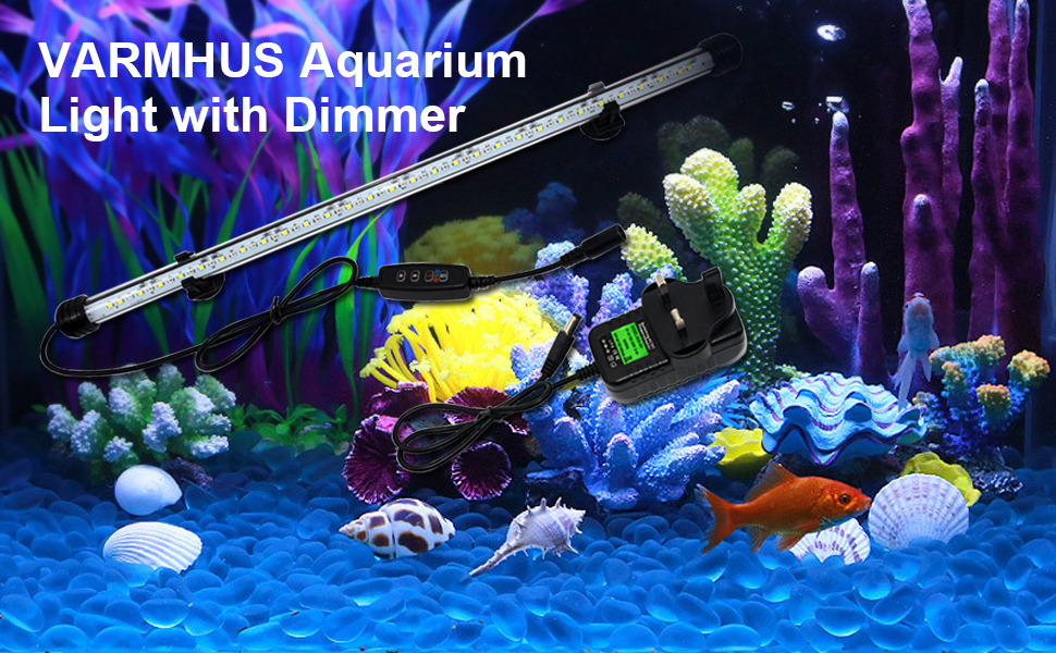 VARMHUS LED Aquarium Lighting, Aquarium Lamp White and Blue Color Changing Submersible Fish Tank ...