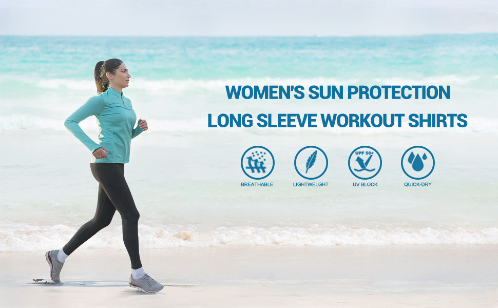 HISKYWIN Womens UPF 50+ Sun Protection Tops Long Sleeve Half-Zip Thumb Hole Outdoor Performance ...
