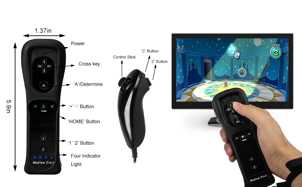 Remote Controller for Wii, TechKen Wireless Wii Built-in Motion Plus ...