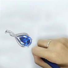 MABELLA Sterling Silver Simulated Blue Sapphire Gem Birthstone CZ Pendant Necklace Large AAA ...