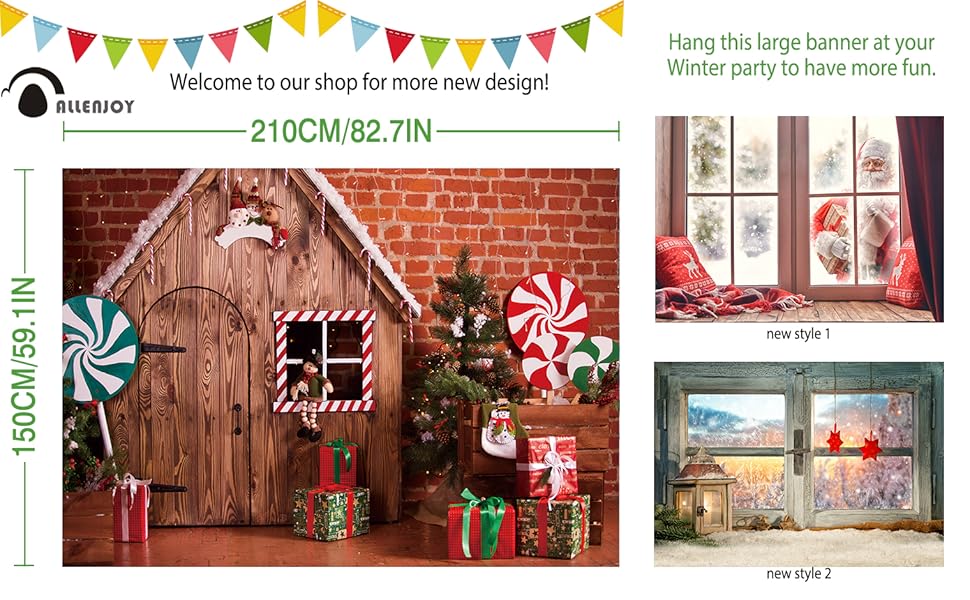 Amazon.com : Allenjoy Christmas Winter Brick Wall Wood House Backdrop ...