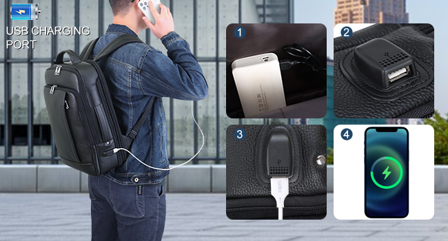 TIDING Men's Genuine Leather Expandable Backpack 15.6 Inch Laptop Bag Business Office Shoulder ...