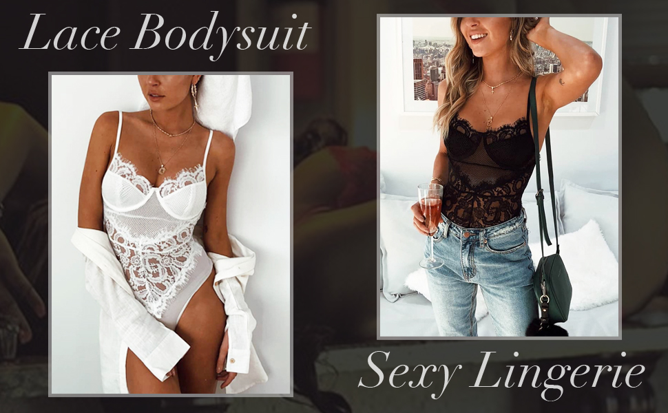 Kaei&Shi See Through Lingerie V-Neck Floral Lace Babydoll Sexy Lingerie For Women One Piece ...