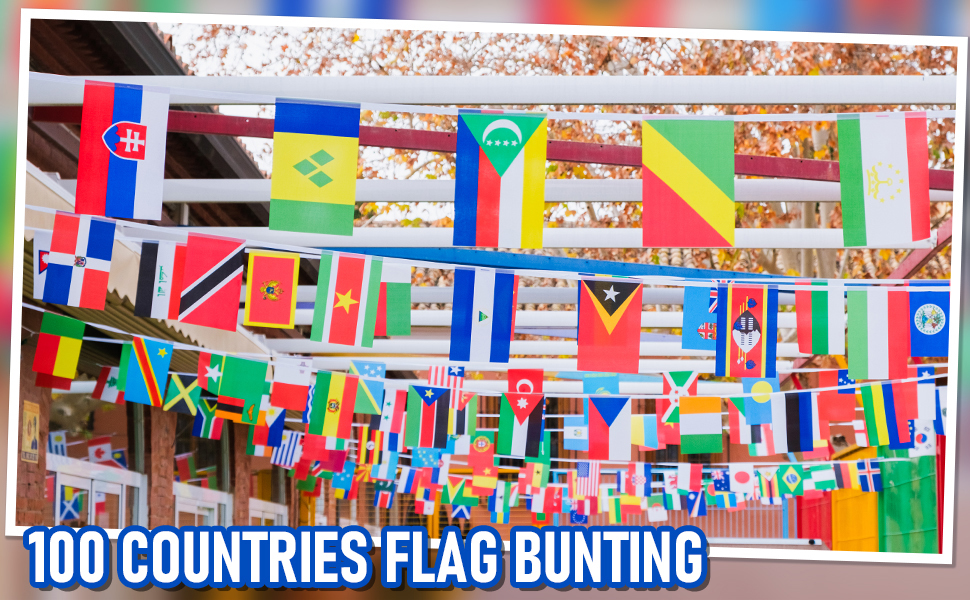 Amazon.com : 100 Countries String Flag – 84Ft World Flag Banner for ...