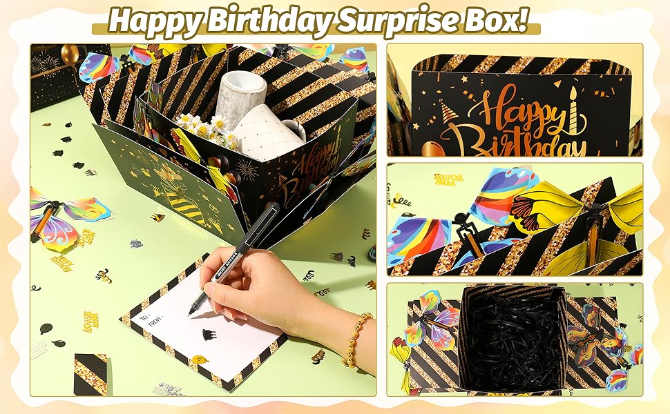 Amazon.com: XLSXEXCL Birthday Explosion Gift Box, Black Gold Theme ...