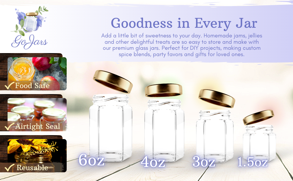 Amazon.com: GoJars Hexagon Glass Jars 3oz Premium Food-grade. Mini Jars With Lids For Gifts ...