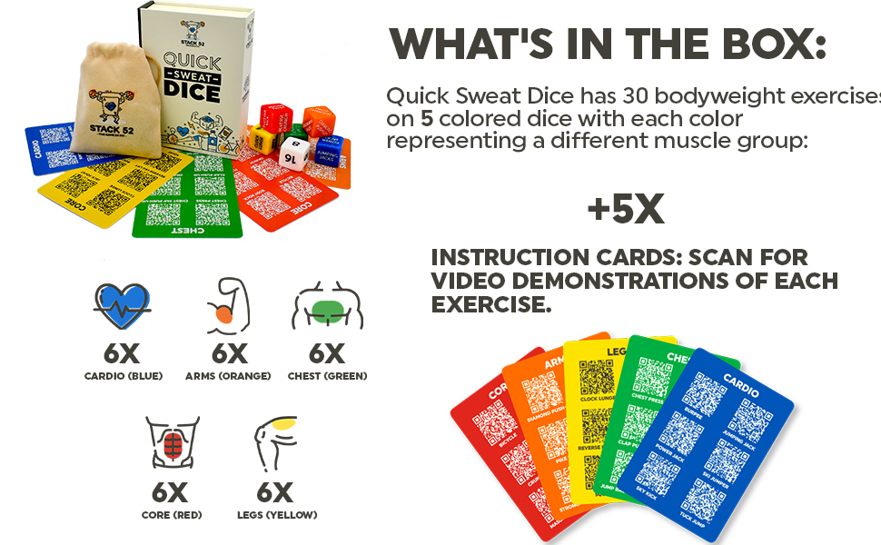 Stack 52 Quick Sweat Fitness Dice. Bodyweight Exercise Workout Game ...