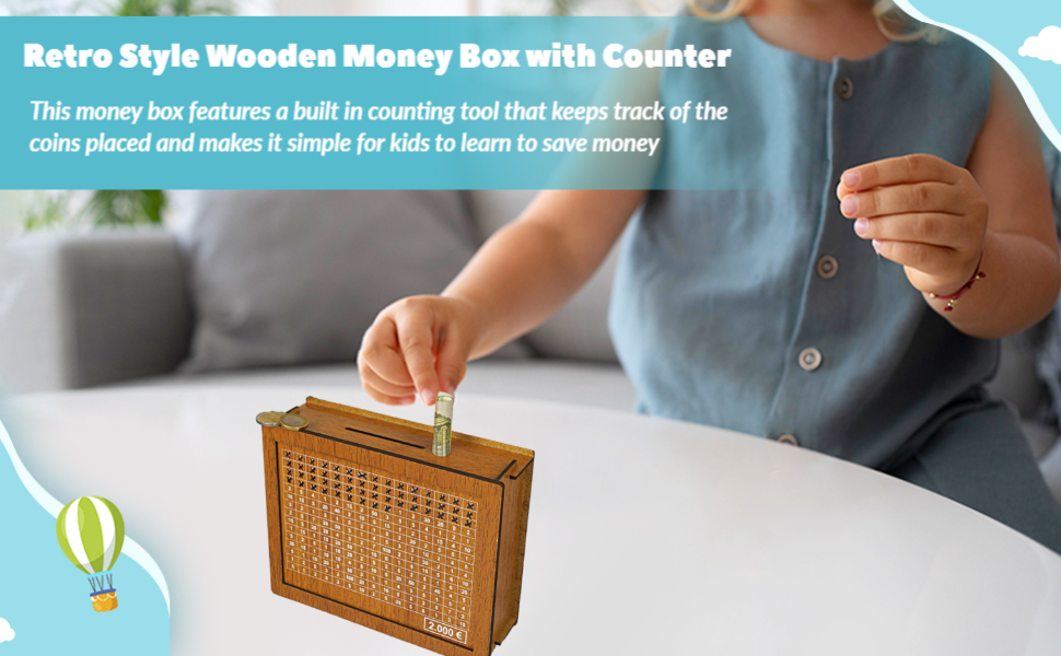 Amazon.com: IEUDNS Caja de dinero de madera de estilo retro con hucha hecha a mano para niños ...