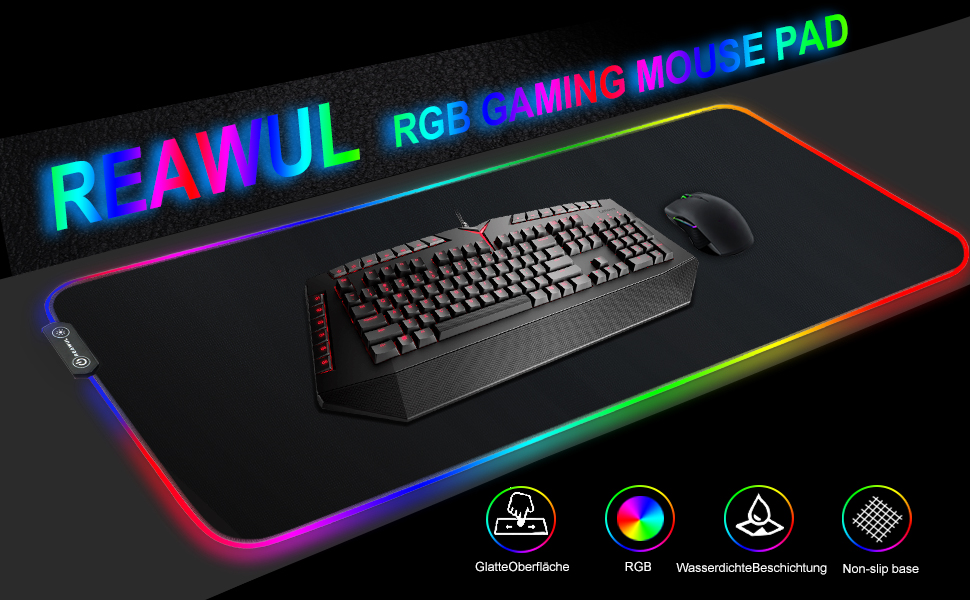 REAWUL RGB Mauspad Gaming - Großes Mousepad XXL 14 LED Beleuchtungsmodi ...