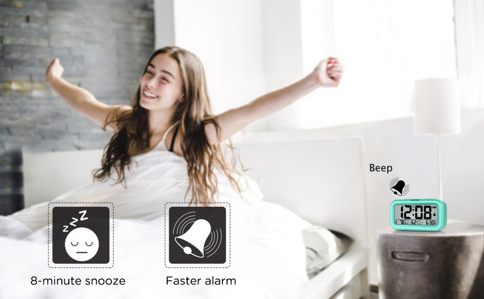 Amazon.com: Peakeep Smart Night Light Digital Alarm Clock with Indoor ...