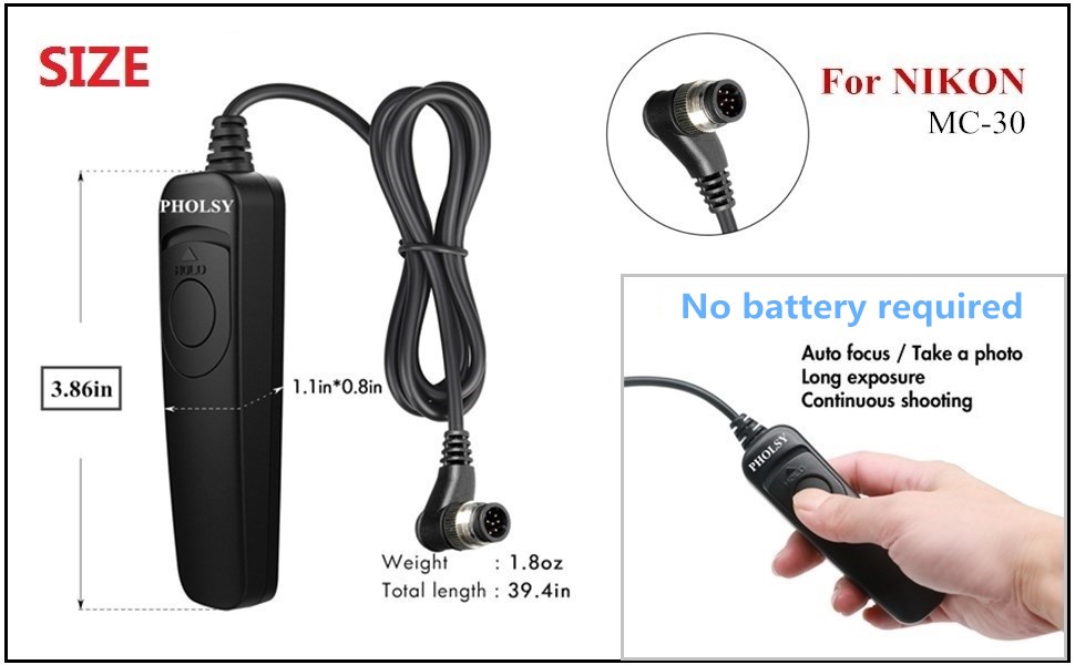 Amazon.com : PHOLSY N8 Shutter Remote Control Cable Release Cord for Nikon Z8, Z9, D3, D4, D4s ...