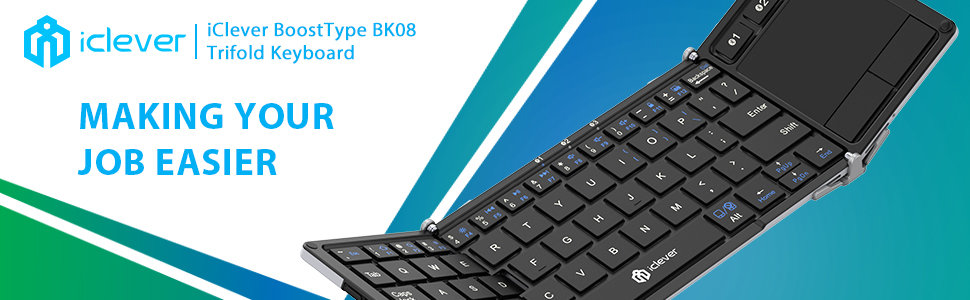 Folding Keyboard, iClever BK08 Bluetooth Keyboard with Sensitive Touchpad (Sync Up to 3 Devices ...