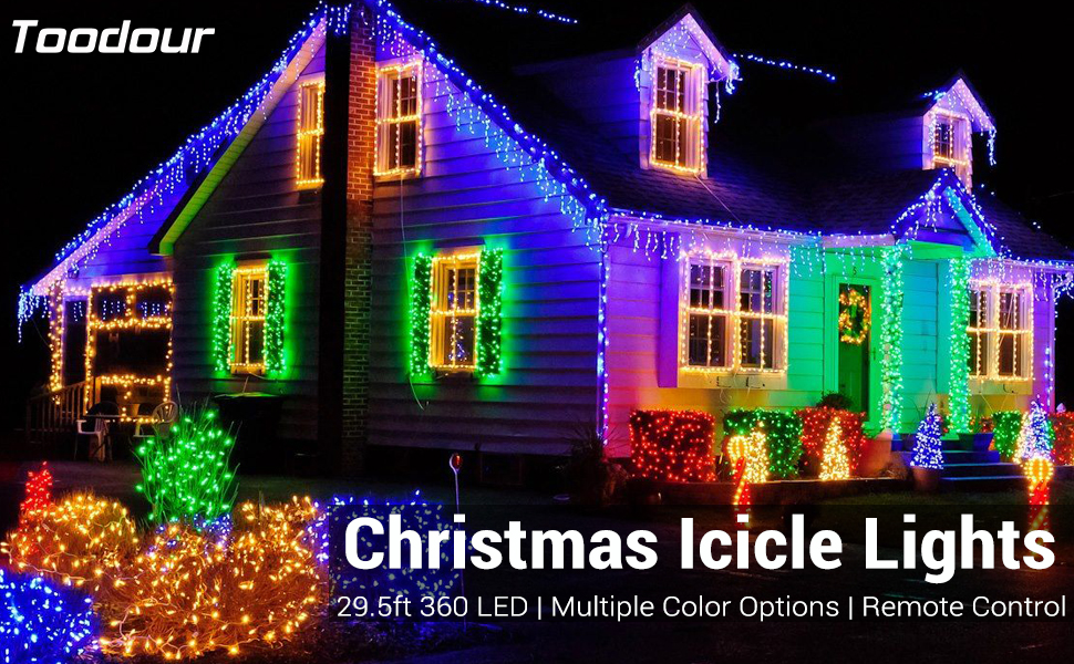 Toodour Christmas Icicle Lights Outdoor, RGB Color Changing Icicle ...