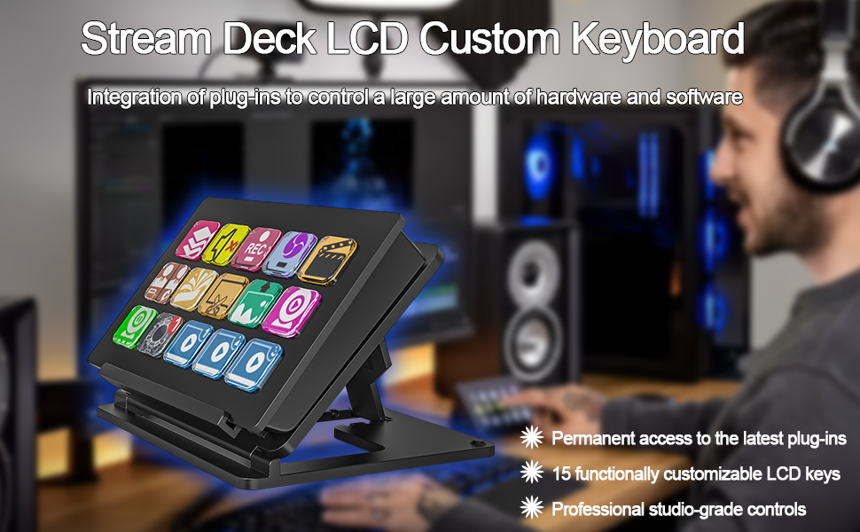 Stream Deck, All in One LCD Custom Macro Keyboard for Streaming, 15 ...