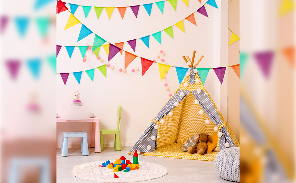 Amazon.com: MARFOREVER Imitated Burlap Pennant Banner, 72 ft Rainbow ...