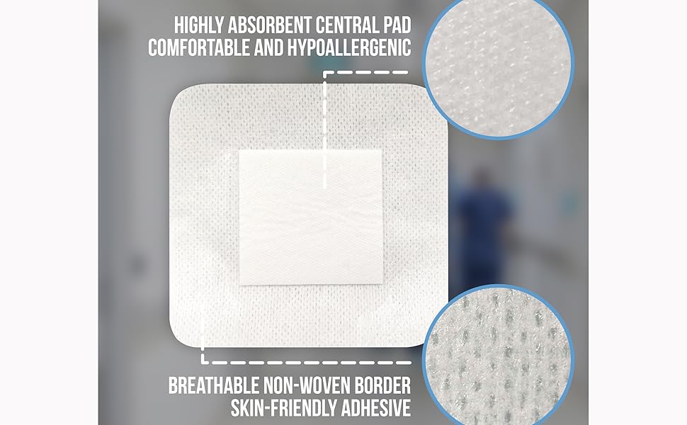 JJ CARE Adhesive Island Dressing [Pack of 25], 4x4 Sterile Bordered Gauze, Latex-Free Wound ...